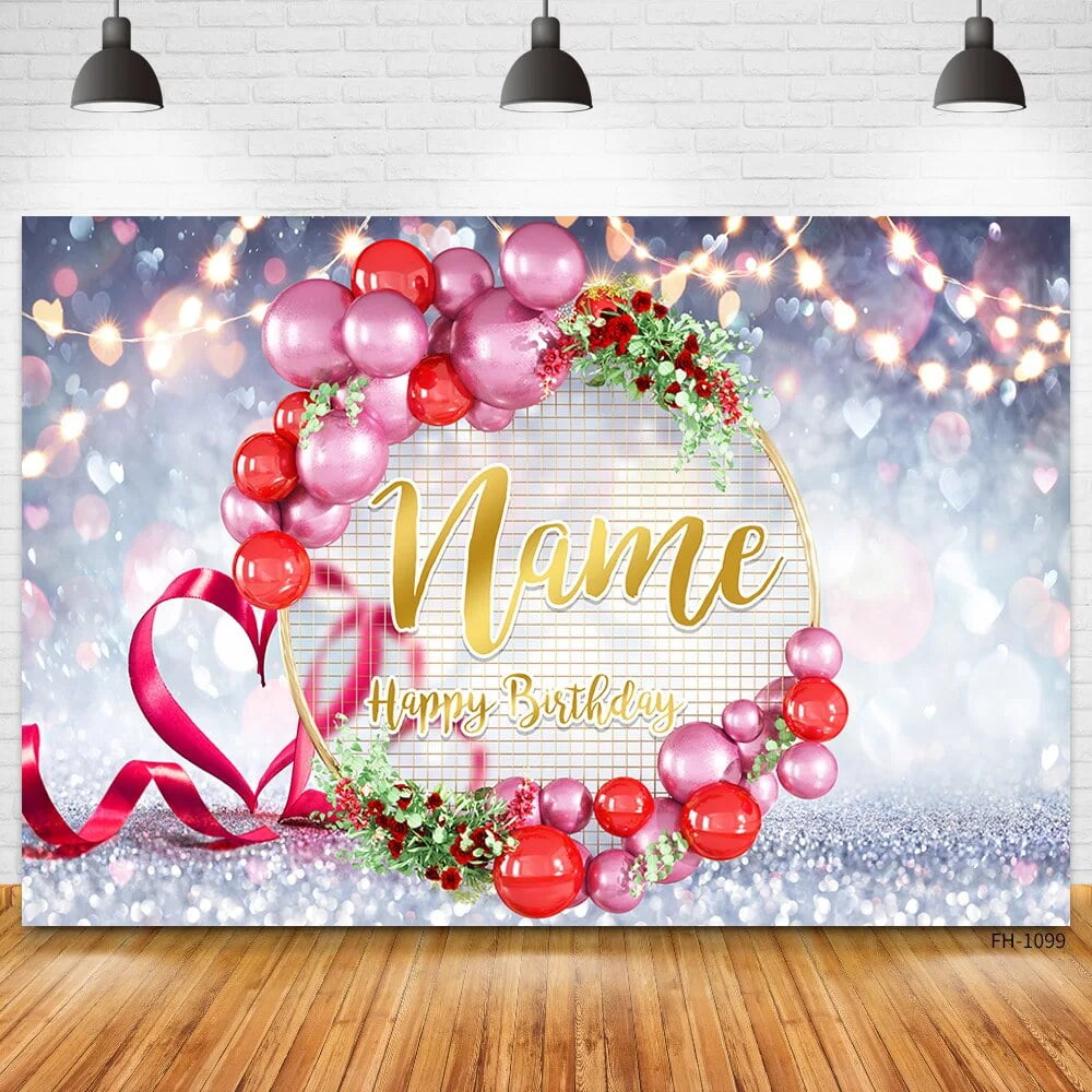 Custom Name Balloons Flower Gold Birthday Party Banner Backgrounds Diy ...