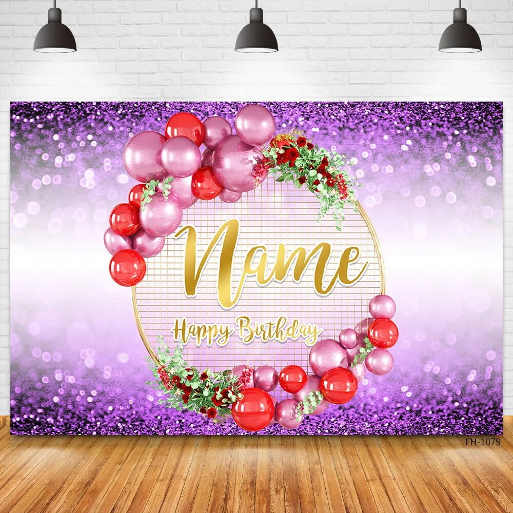 Custom Name Balloons Flower Gold Birthday Party Banner Backgrounds Diy ...