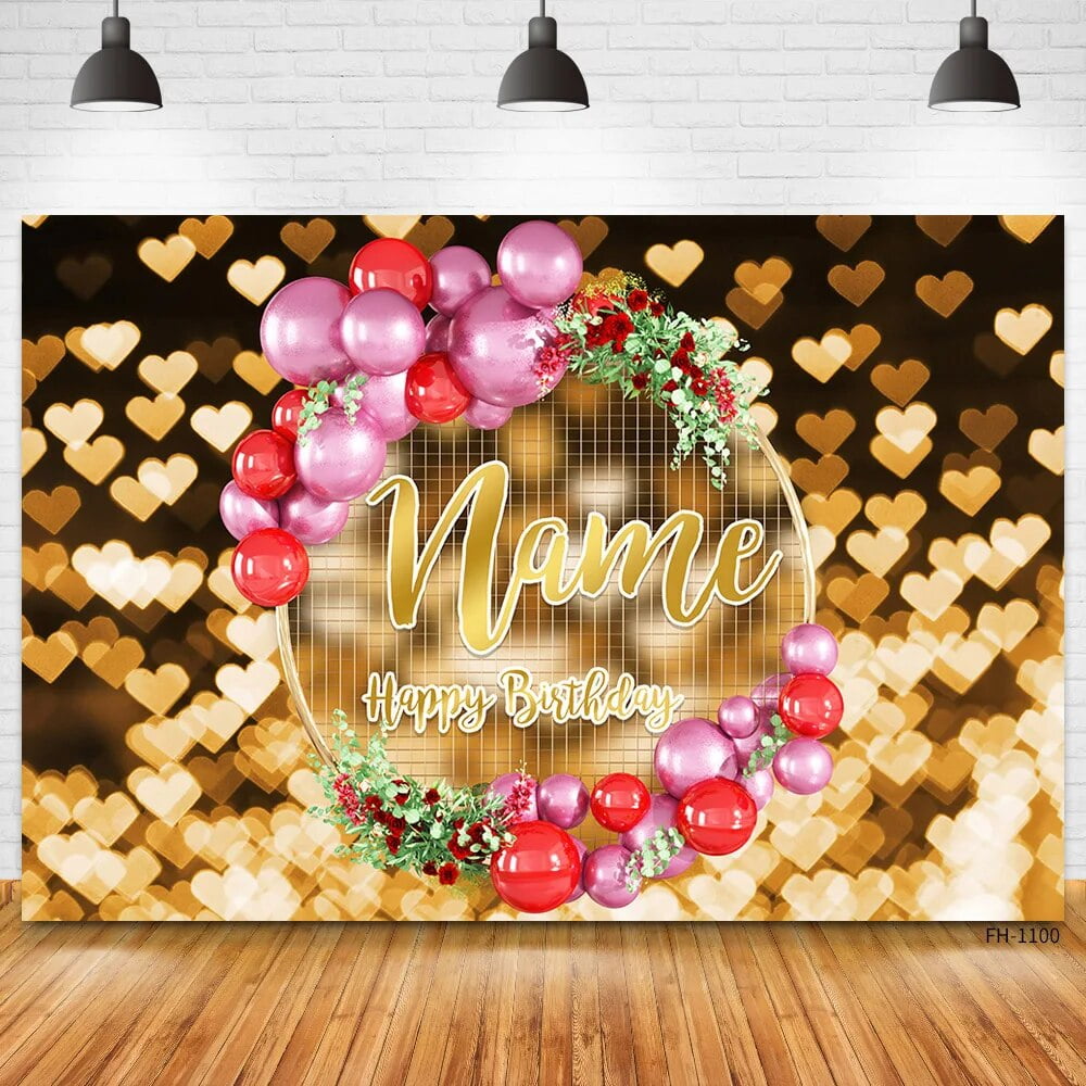 Custom Name Balloons Flower Gold Birthday Party Banner Backgrounds Diy ...