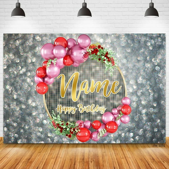 Custom Name Balloons Flower Gold Birthday Party Banner Backgrounds Diy ...