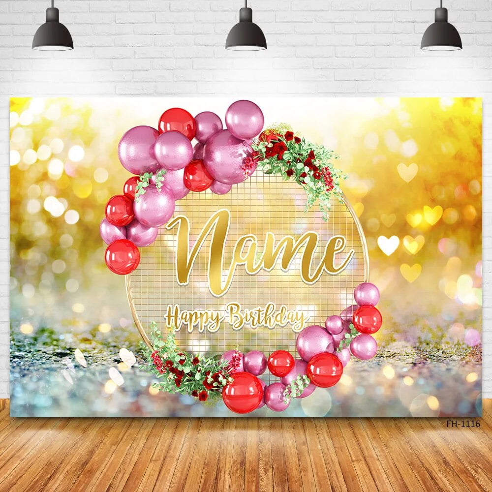 Custom Name Balloons Flower Gold Birthday Party Banner Backgrounds Diy ...