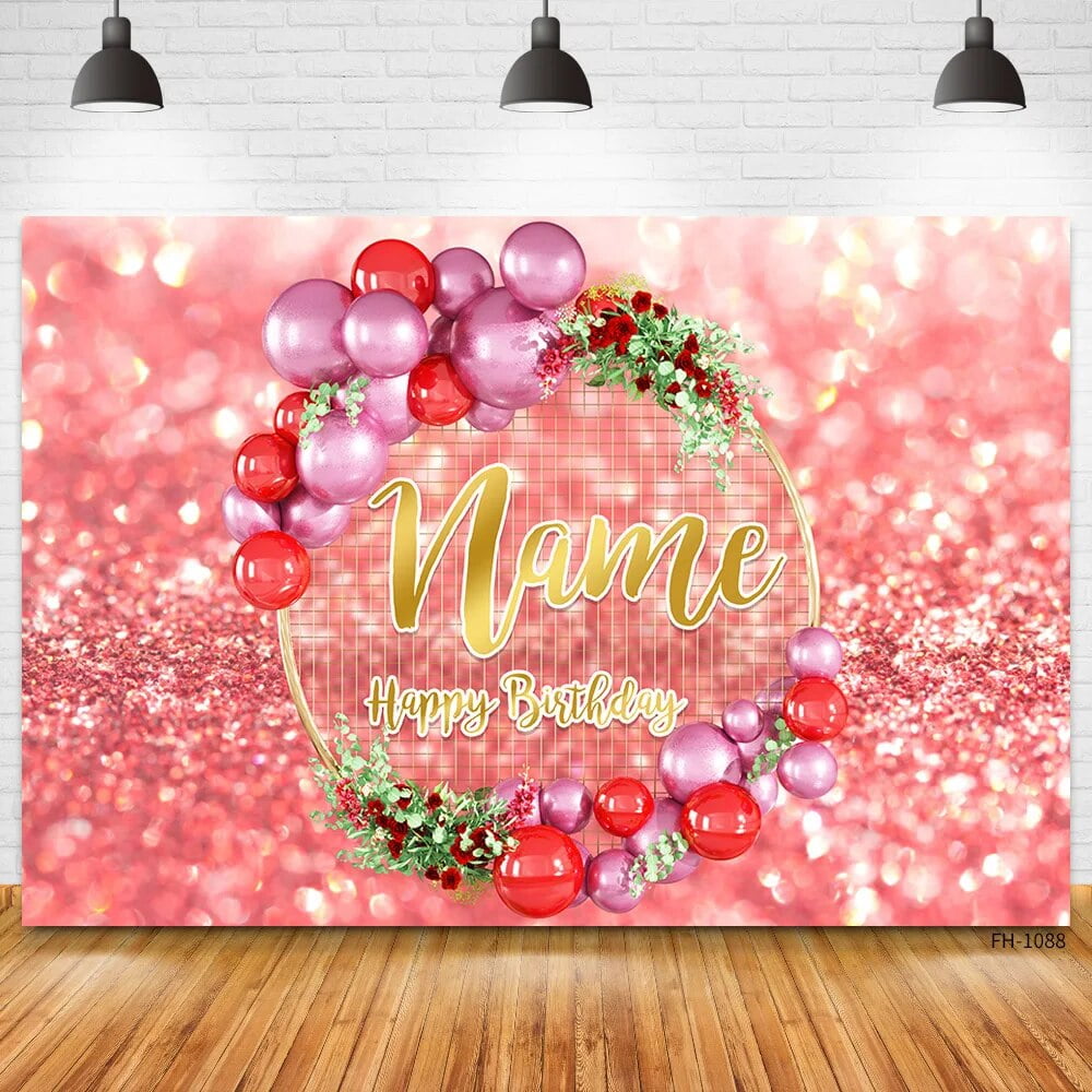 Custom Name Balloons Flower Gold Birthday Party Banner Backgrounds Diy ...