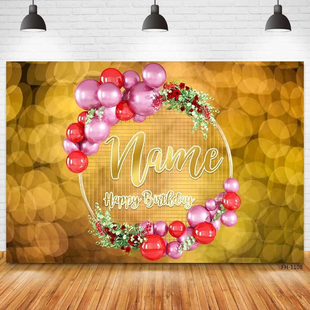 Custom Name Balloons Flower Gold Birthday Party Banner Backgrounds Diy ...