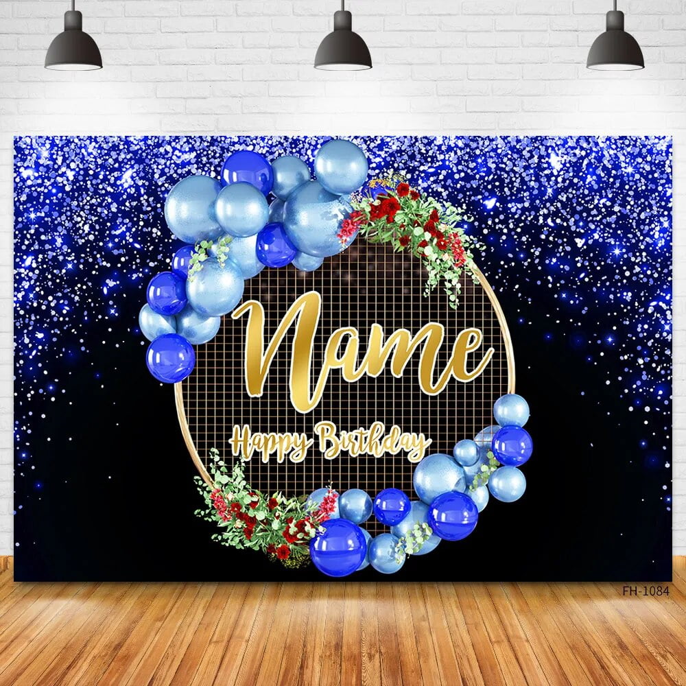 Custom Name Balloons Gold Glitters Birthday Party Banner Backgrounds ...