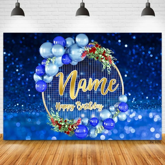 Custom Name Balloons Gold Glitters Birthday Party Banner Backgrounds ...