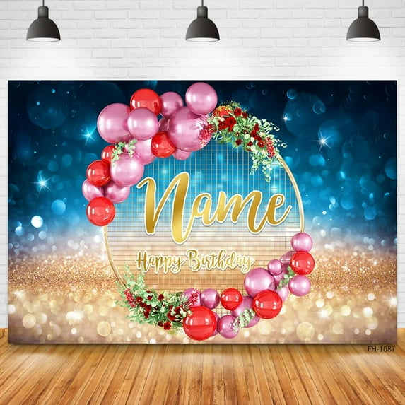 Custom Name Balloons Gold Glitters Birthday Party Banner Backgrounds ...
