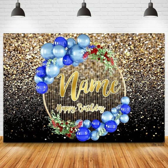 Custom Name Balloons Gold Glitters Birthday Party Banner Backgrounds ...