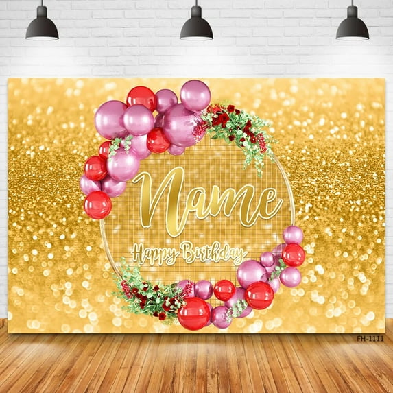 Custom Name Balloons Gold Glitters Birthday Party Banner Backgrounds ...