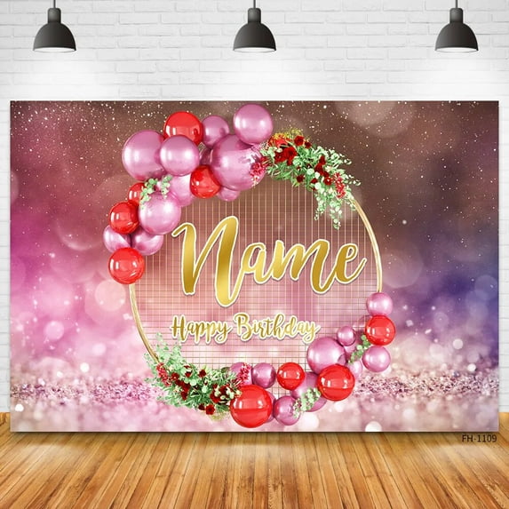 Custom Name Balloons Gold Glitters Birthday Party Banner Backgrounds ...