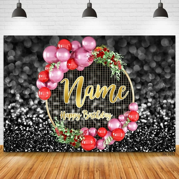 Custom Name Balloons Gold Glitters Birthday Party Banner Backgrounds ...