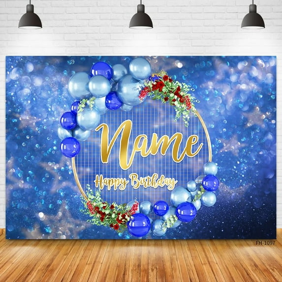Custom Name Balloons Gold Glitters Birthday Party Banner Backgrounds ...