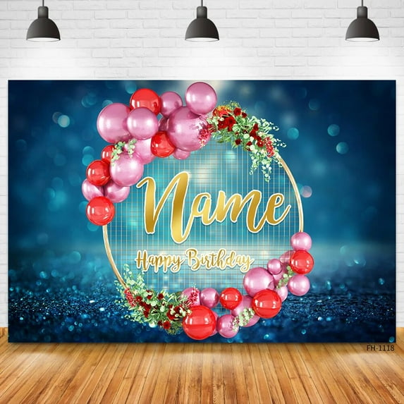 Custom Name Balloons Gold Glitters Birthday Party Banner Backgrounds ...