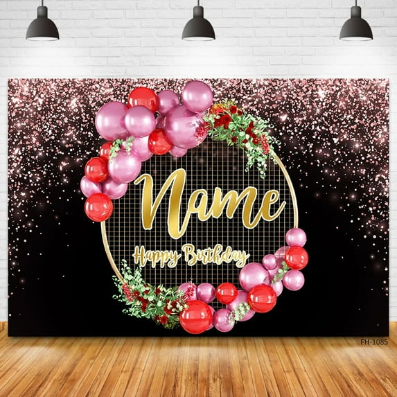 Custom Name Balloons Gold Glitters Birthday Party Banner Backgrounds ...