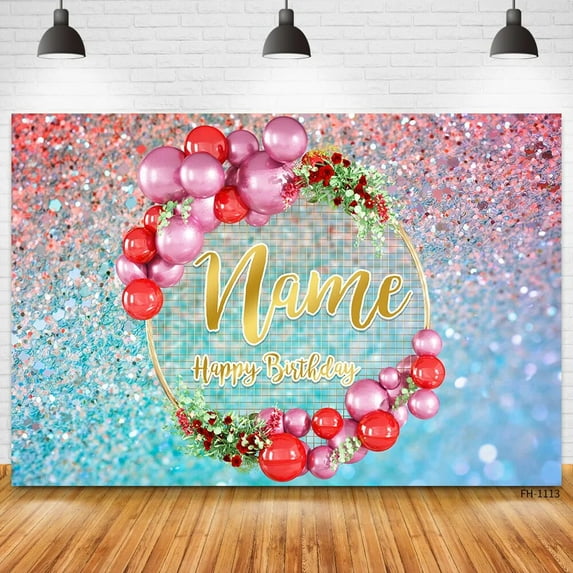 Custom Name Balloons Gold Glitters Birthday Party Banner Backgrounds ...