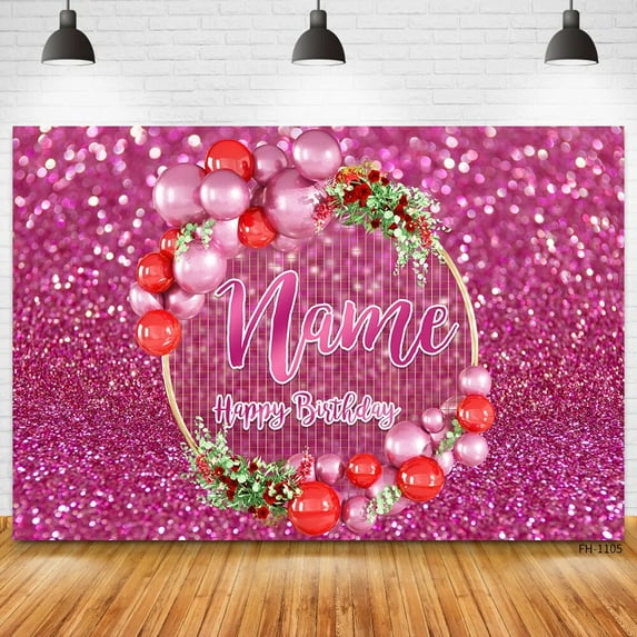 Custom Name Balloons Gold Glitters Birthday Party Banner Backgrounds ...
