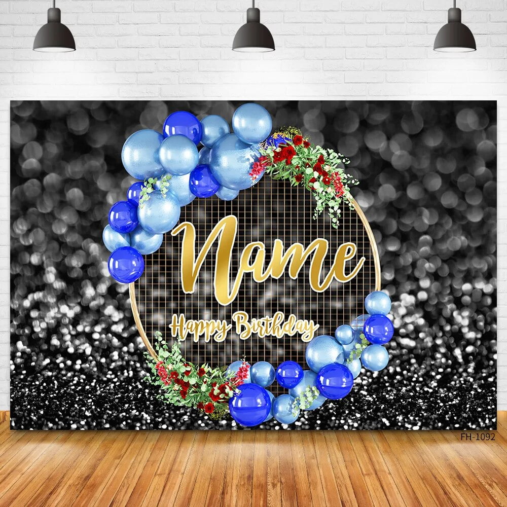 Custom Name Balloons Gold Glitters Birthday Party Banner Backgrounds ...