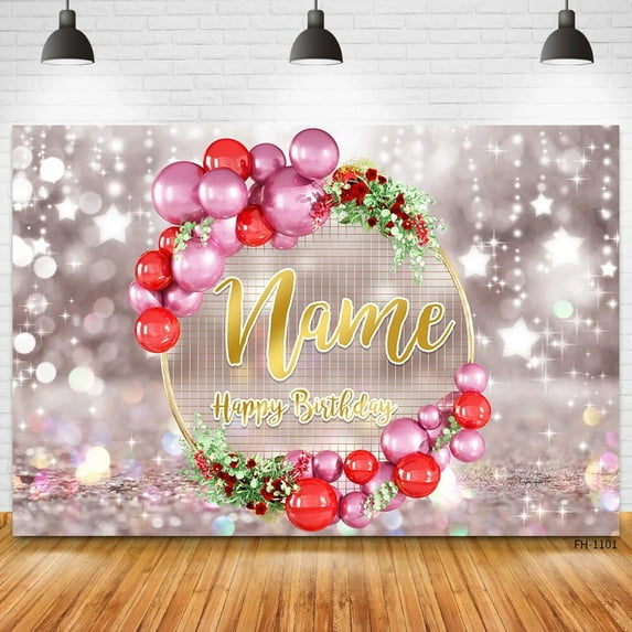 Custom Name Balloons Gold Glitters Birthday Party Banner Backgrounds ...
