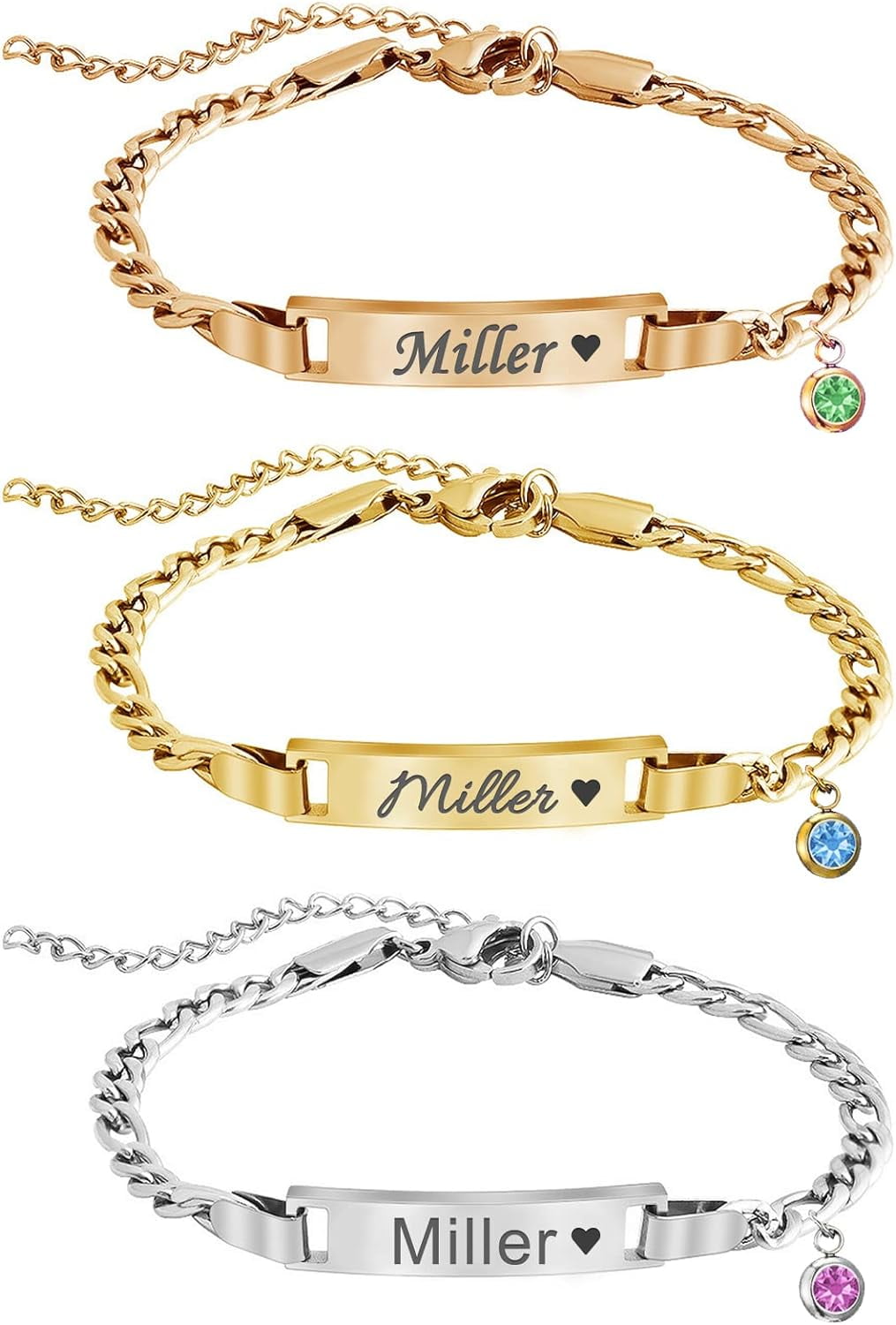 Custom Name Bar Id Bracelets, Personalized 18K Gold Plated Engrave ...