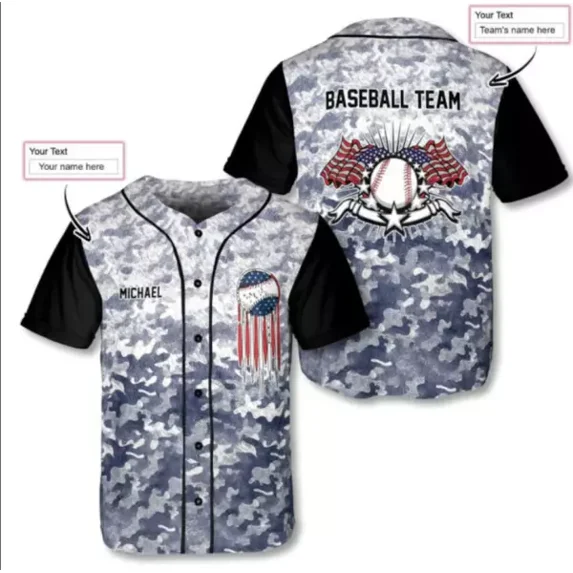 Custom Name Baseball Team American Camo 3D Baseball Jersey Shirt All ...