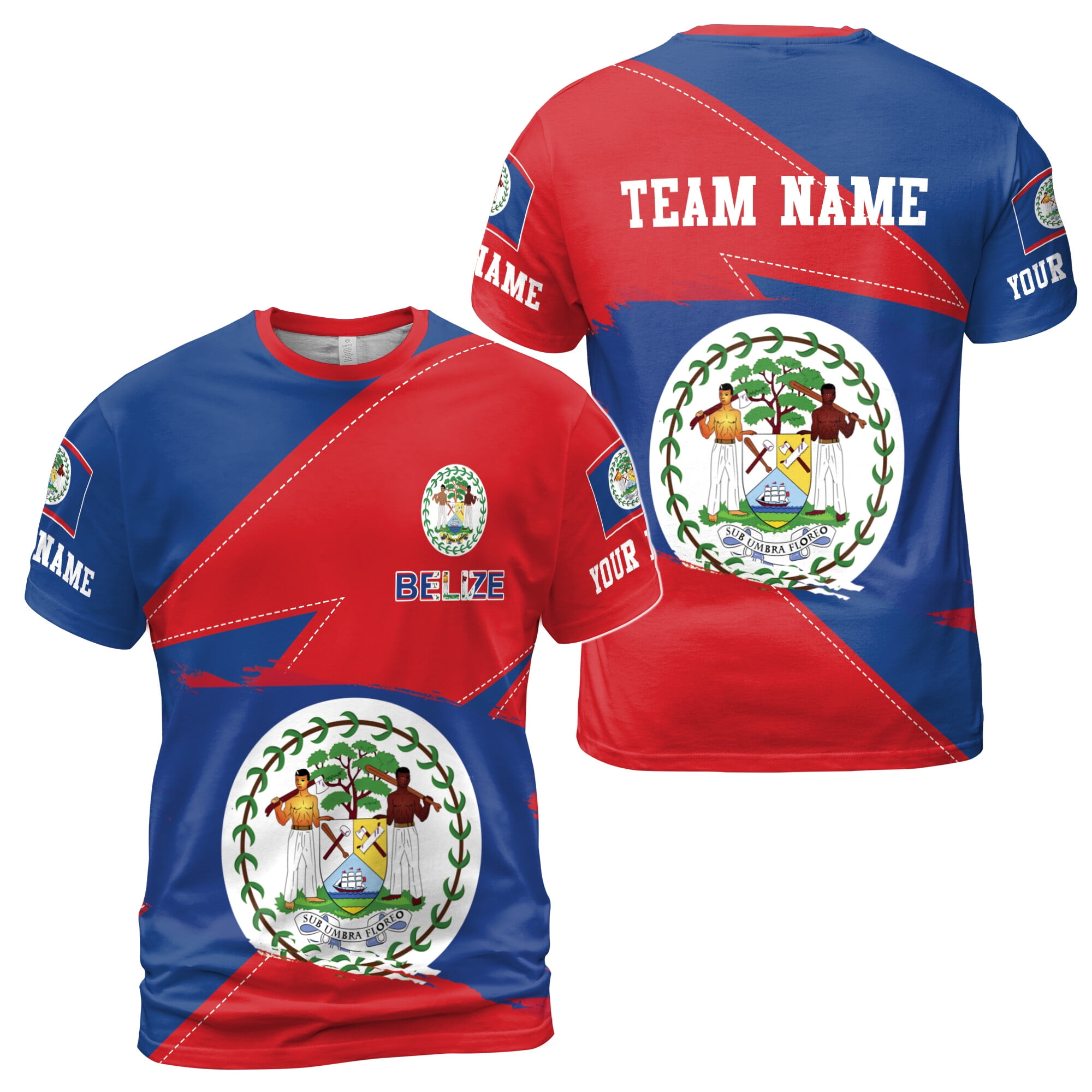 Custom Name Belize Flag Coat Of Arms Patriotic Blue Red T-shirt S-5XL ...
