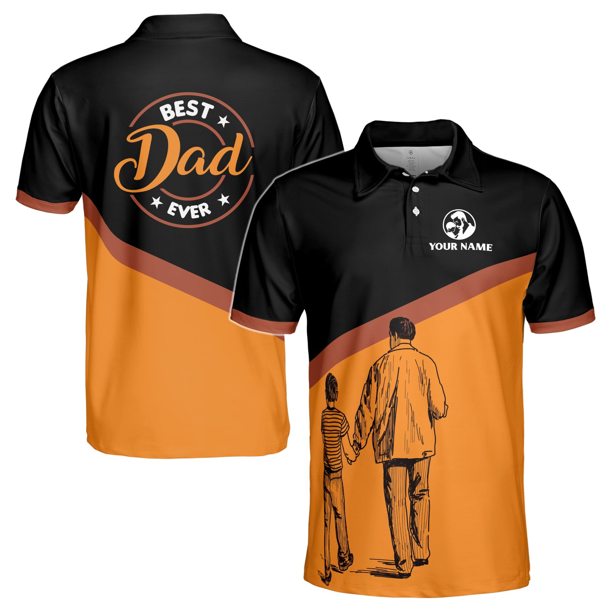 Custom Name Best Dad Ever Father and Son Silhouette Men's Polo Shirt S ...