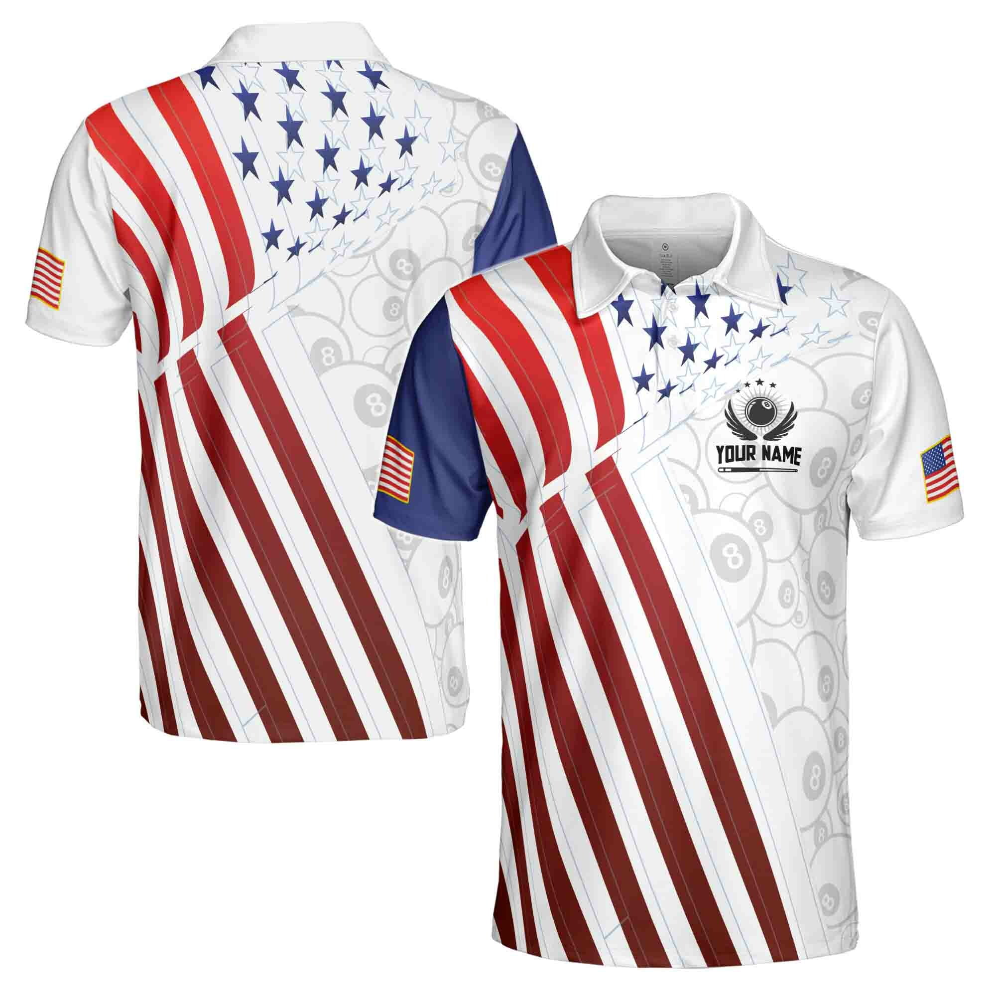 Custom Name Billiard 8 Balls Pool Player Gradient American Flag Men's ...