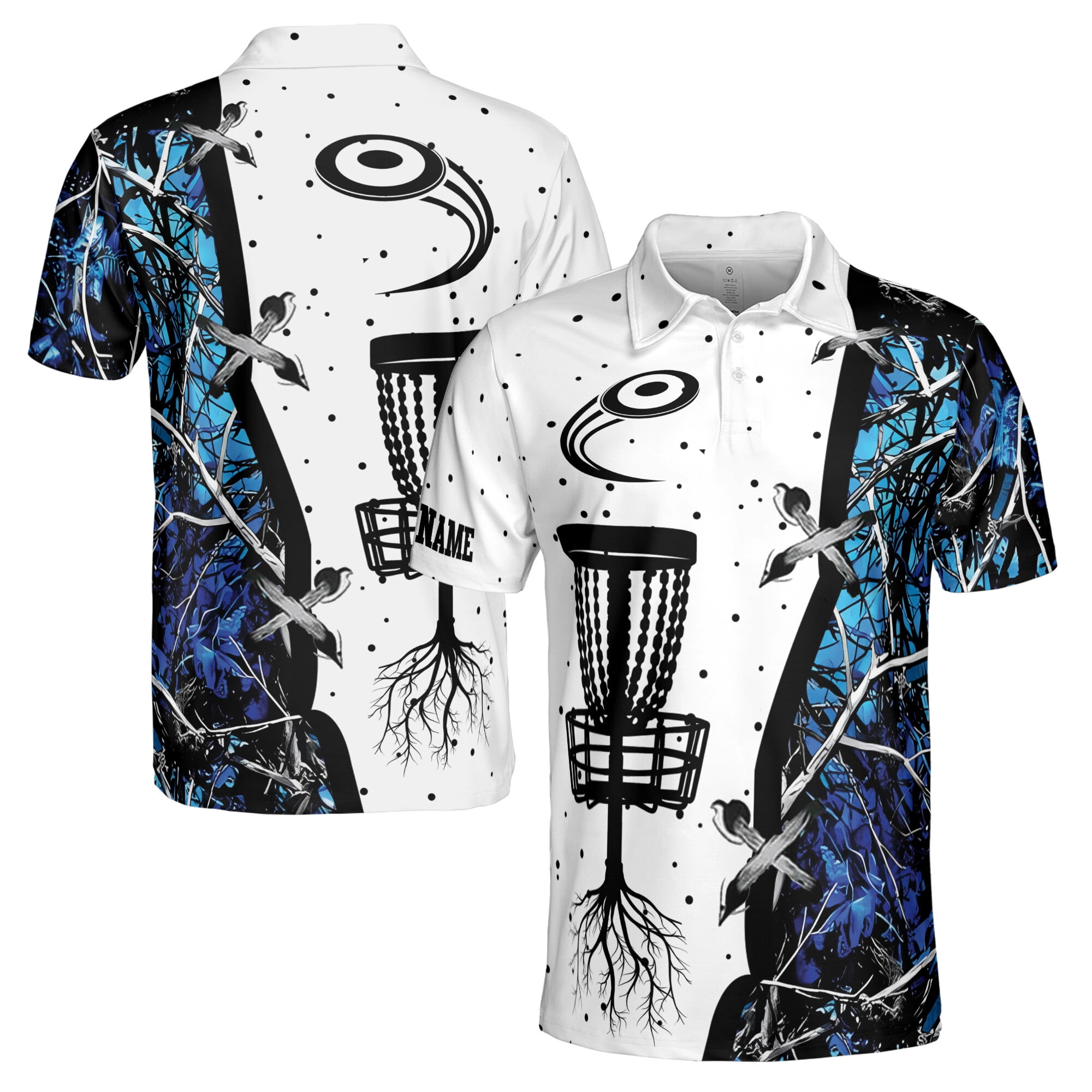 Custom Name Blue Jungle Disc Golf Pattern Men's Polo Shirt S-5XL ...