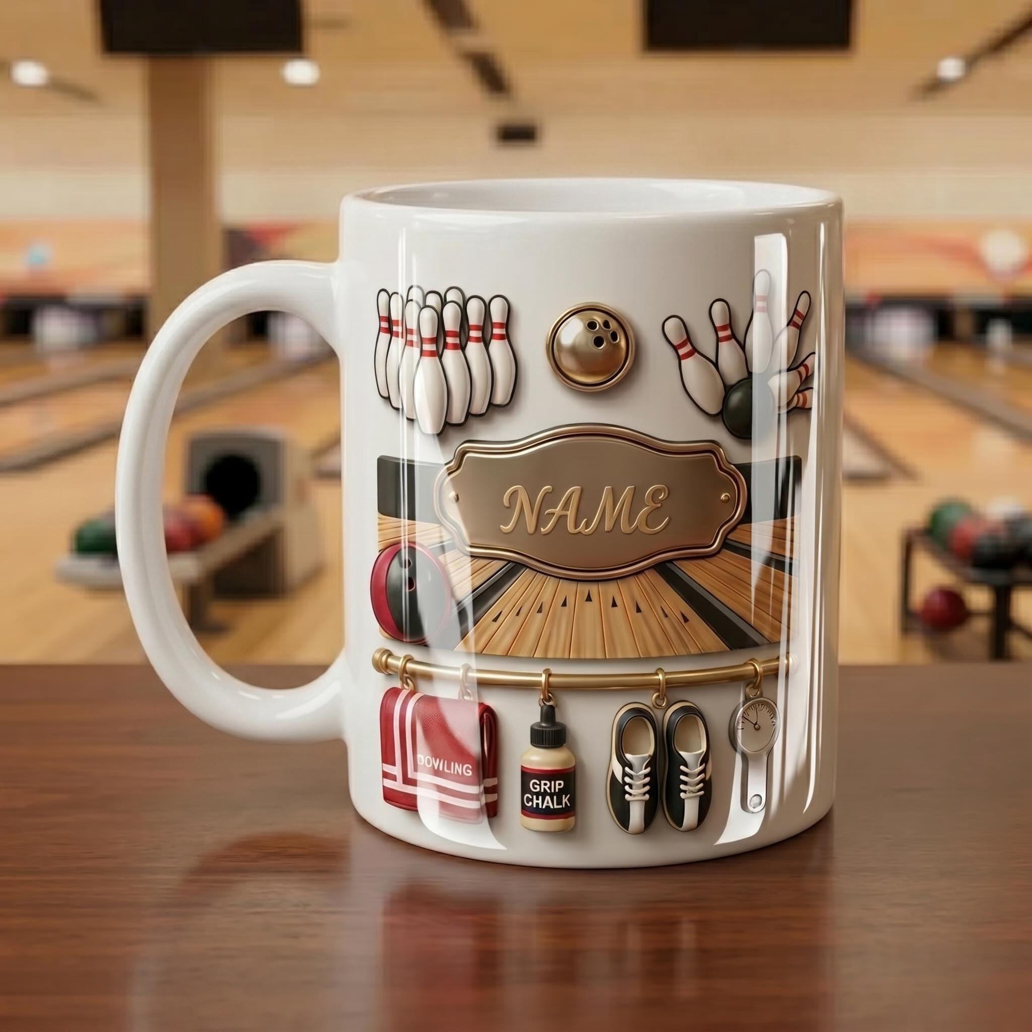 Custom Name Bowling Mug, Faux 3D Pin Smash Coffee Cup, Bowling Alley ...