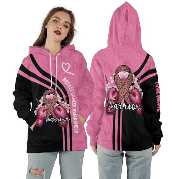 Custom Name Breast Cancer Awareness 3D Hoodie, Pink Ribbon Boxing ...