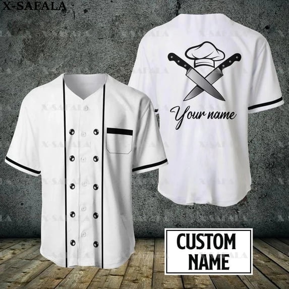 Custom Name CHEF Master Chef Kitchen Uniform 3D Printed Baseball Jersey ...
