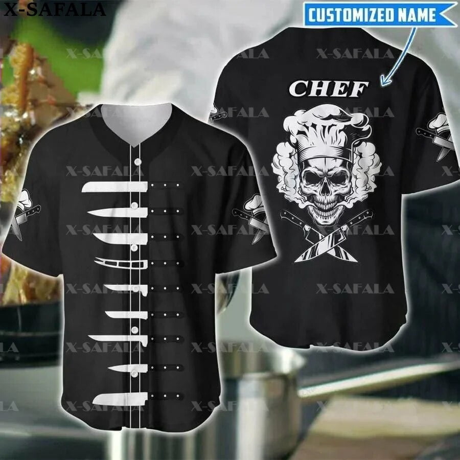 Custom Name CHEF Master Chef Kitchen Uniform 3D Printed Baseball Jersey ...