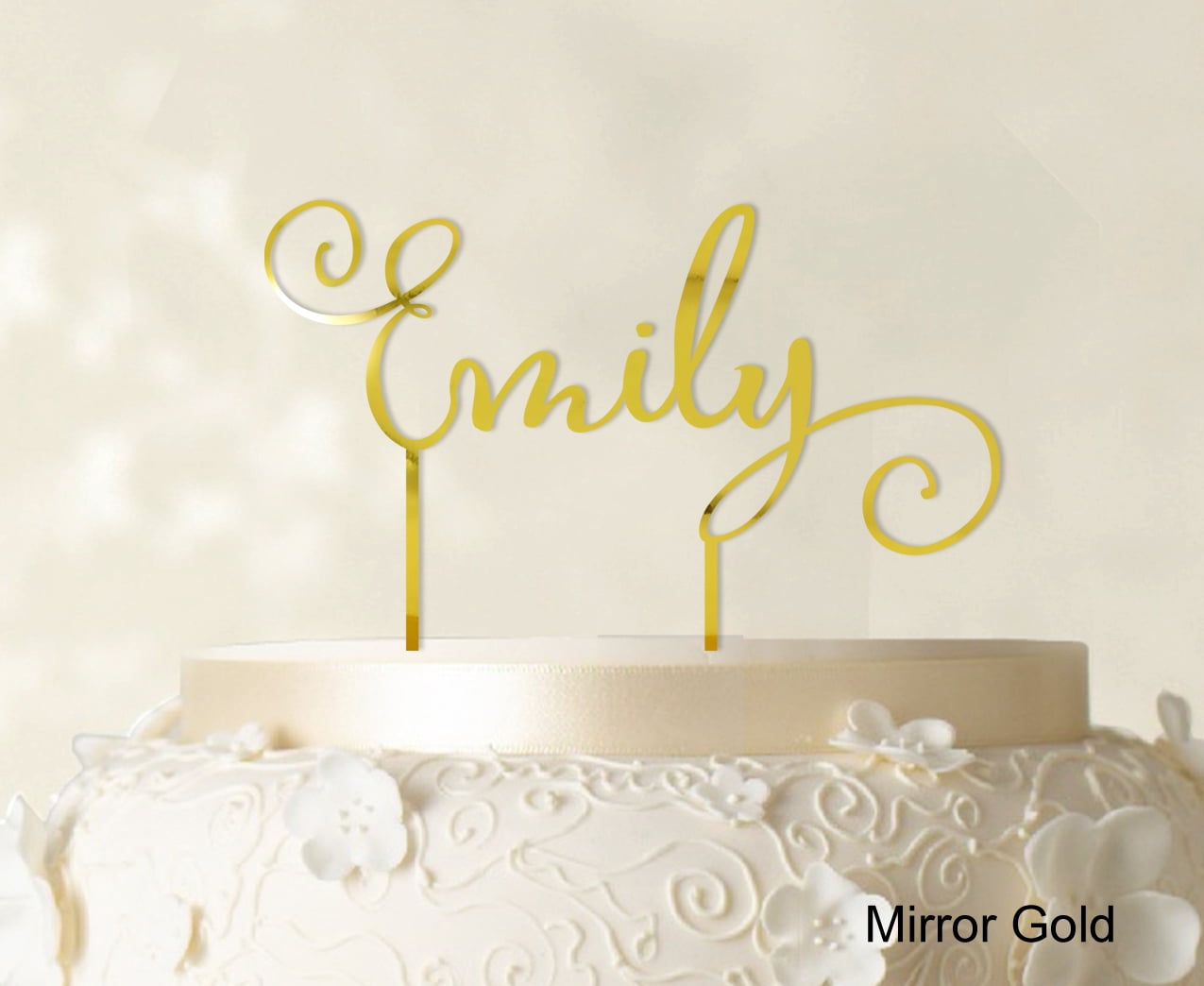 "Custom Name Cake Topper Personalized Mirror Gold Cake Topper Cake ...