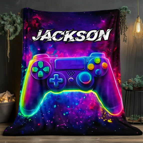 Custom Name Cartoon Gamepad Blanket- Lightweight Flannel Throw for Sofa ...