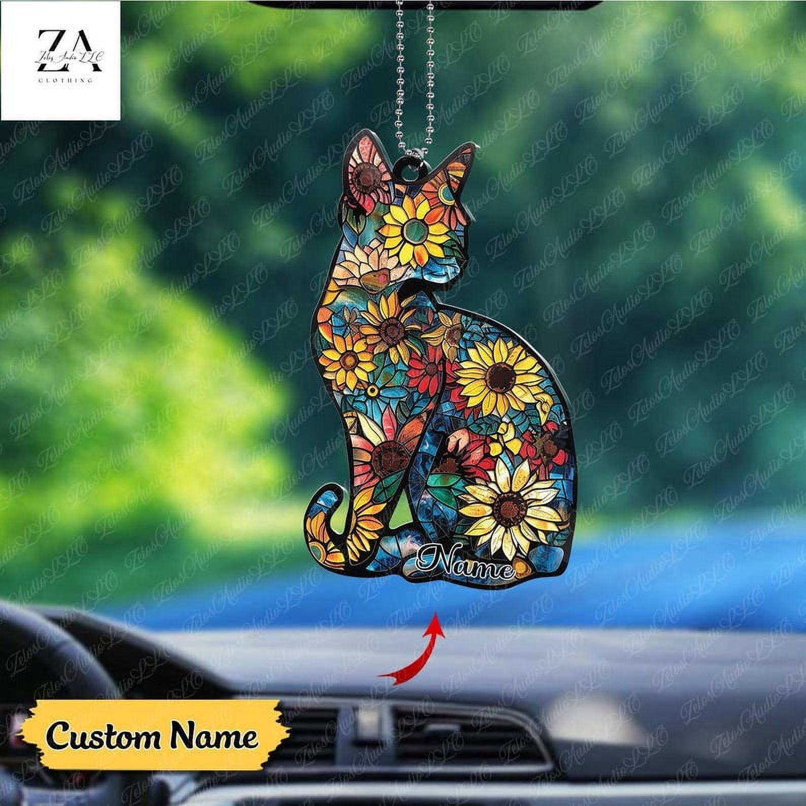 Custom Name Cat Colorful Acrylic Suncatcher Window Hanging - Floral ...