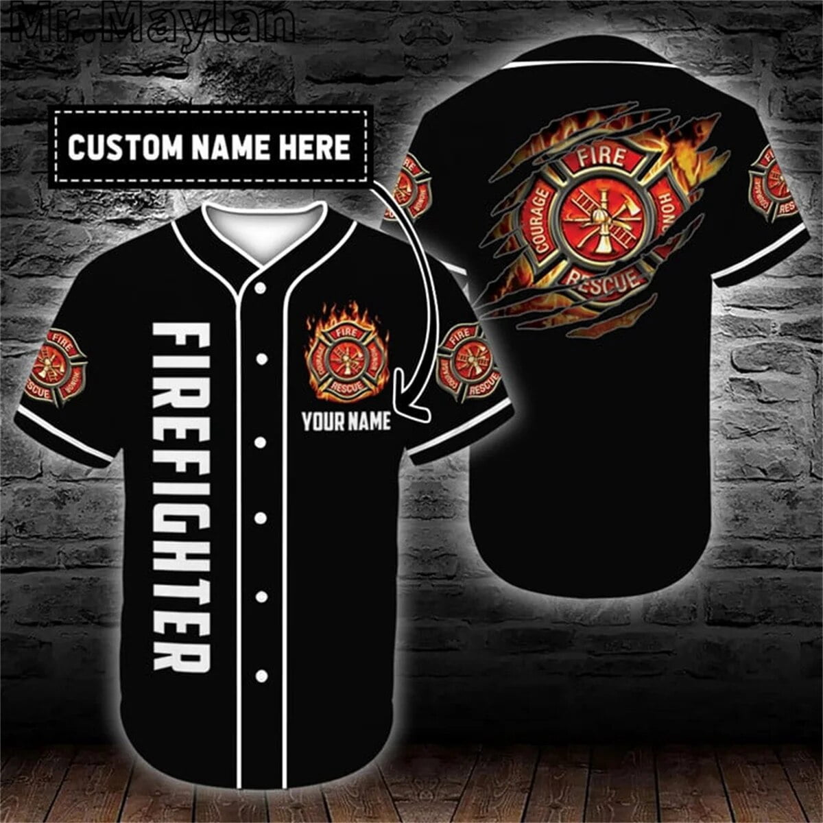 Custom Name Cosplay Costume Firefighter Baseball Tee Jersey Shirt 3D ...