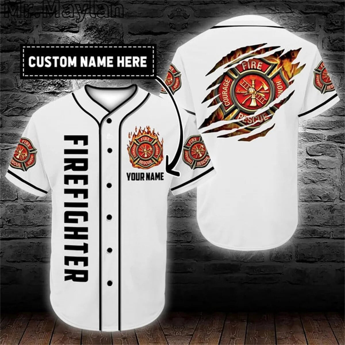 Custom Name Cosplay Costume Firefighter Baseball Tee Jersey Shirt 3D ...