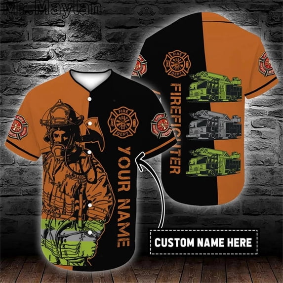 Custom Name Cosplay Costume Firefighter Truck Baseball Tee Jersey Shirt ...