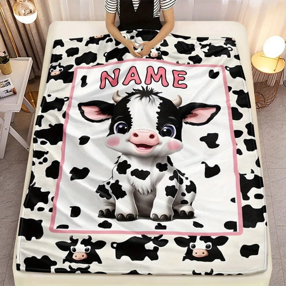 Custom Name Cow Blanket - Soft Flannel Throw with Adorable Cow Face ...