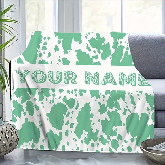 Custom Name Cow Print Plush Blanket - Soft Flannel Throw for Bed ...