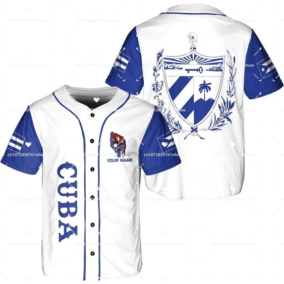 Custom Name Cuba Flag Badge Baseball Jersey Men's Womens Casual Jersey ...