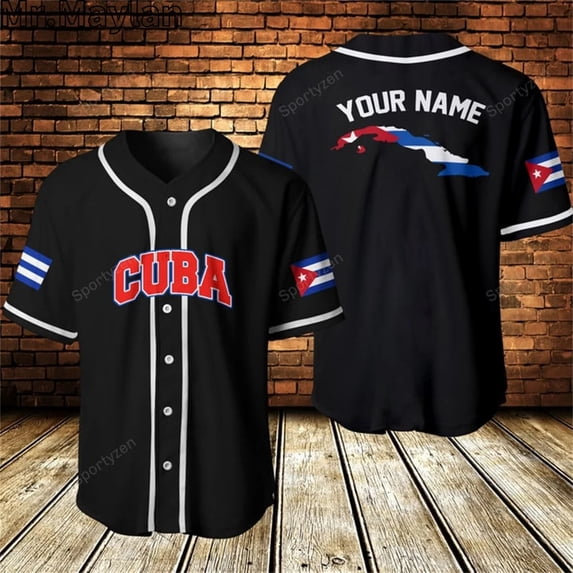 Custom Name Cuba Proud Love Country Flag 3D Printed Black Baseball ...