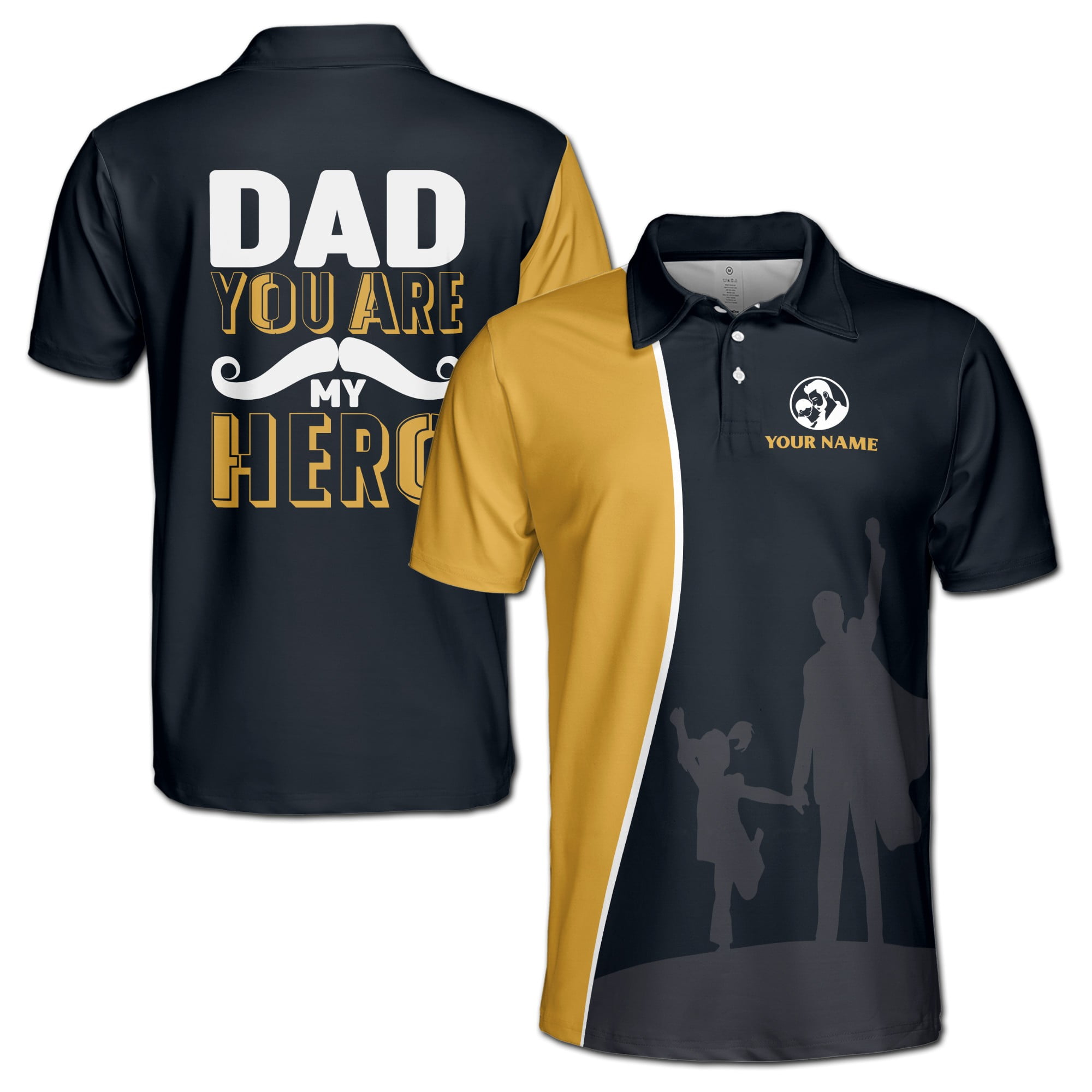 Custom Name Dad My Hero Father and Daughter Black Yellow Men's Polo ...