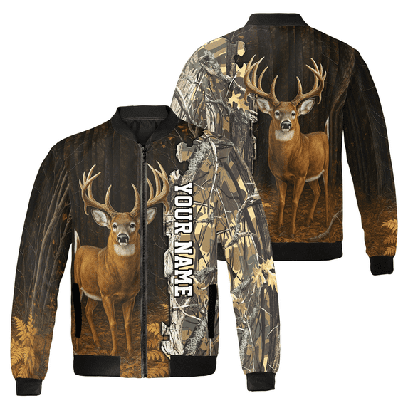 Custom Name Deer Hunting Bomber Jacket - Personalized Camo Design ...