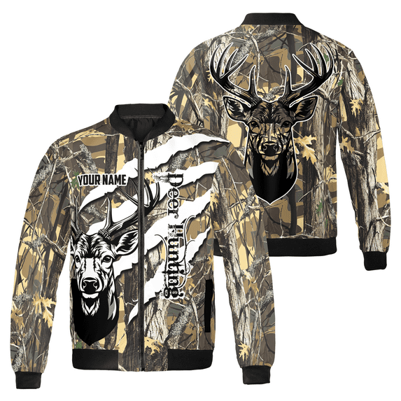 Custom Name Deer Hunting Bomber Jacket - Personalized Camouflage Design ...