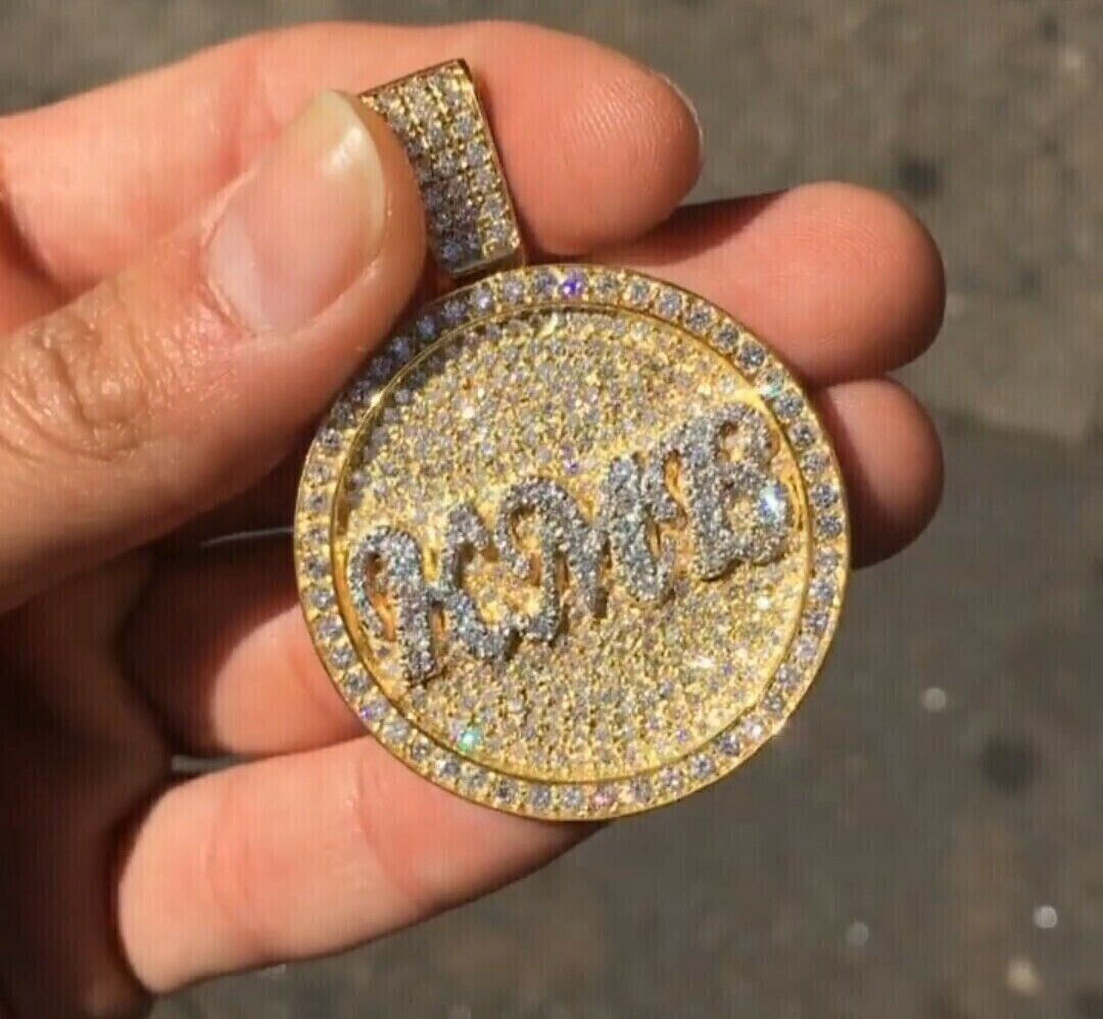 Custom Name Disk 3 Ct Real Moissanite Hip Hop Pendant 14k Yellow Gold ...