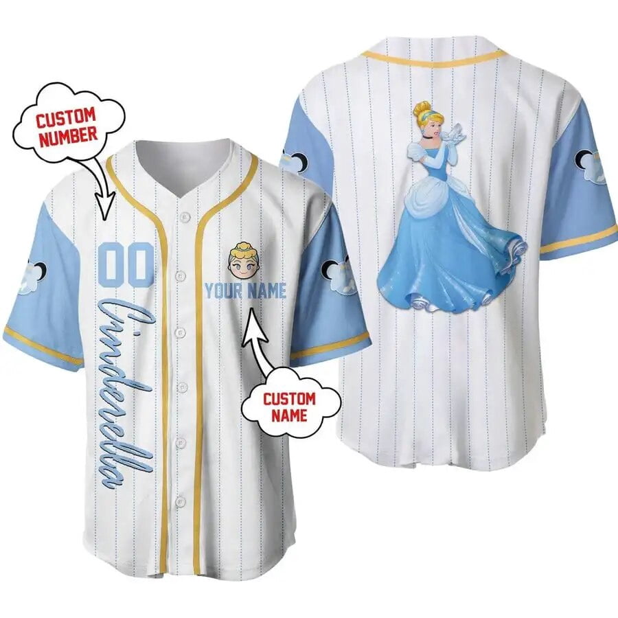 Custom Name Disney Cinderella Baseball Jersey Men Women Button Down ...