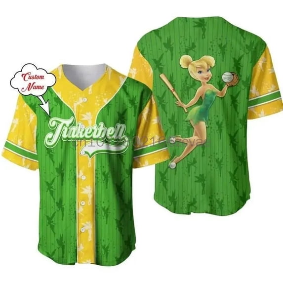 Custom Name Disney Tinker Bell Baseball Jersey Streetwear Fashion ...
