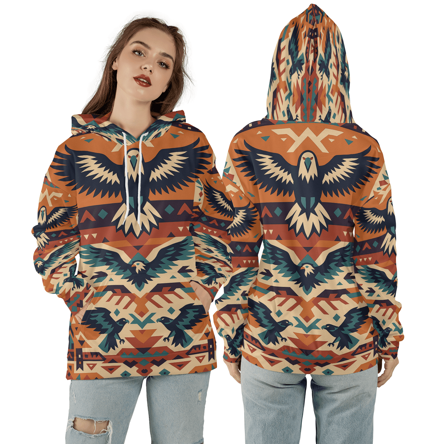 Custom Name Eagle Hoodie - Artistic Eagle Hooded Sweatshirt - Vintage ...