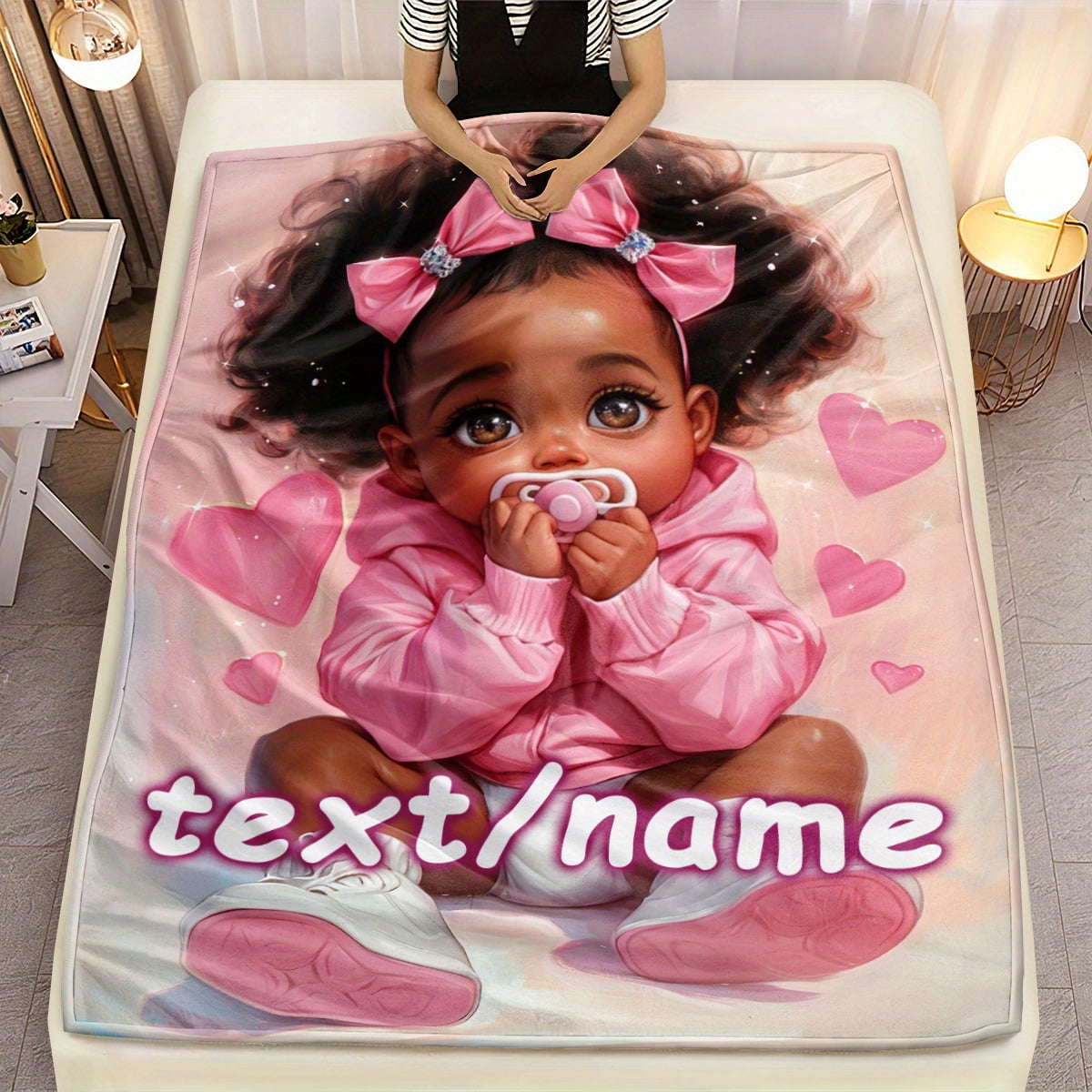 Custom Name Flannel Blanket for Girls Cute Digital Print Lightweight ...