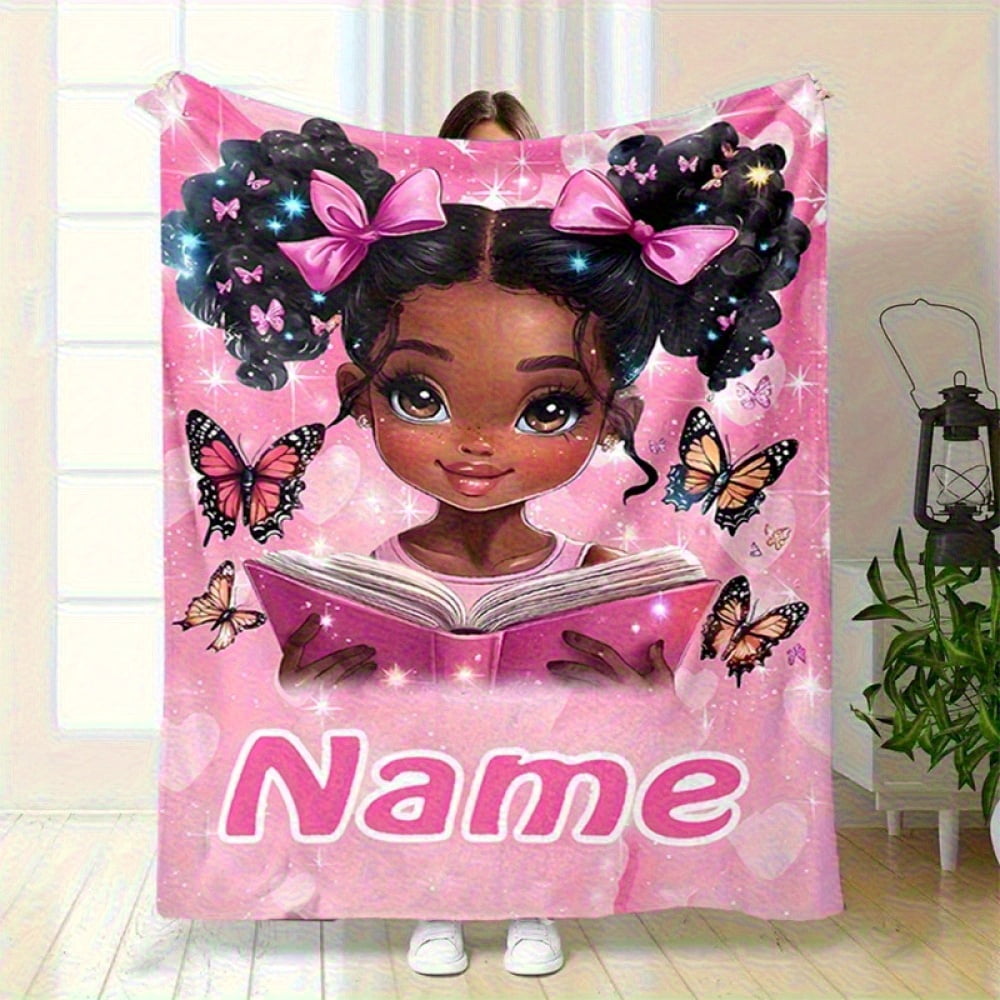 Custom Name Floral Butterfly Blanket - Soft Pink Purple Girls Book ...